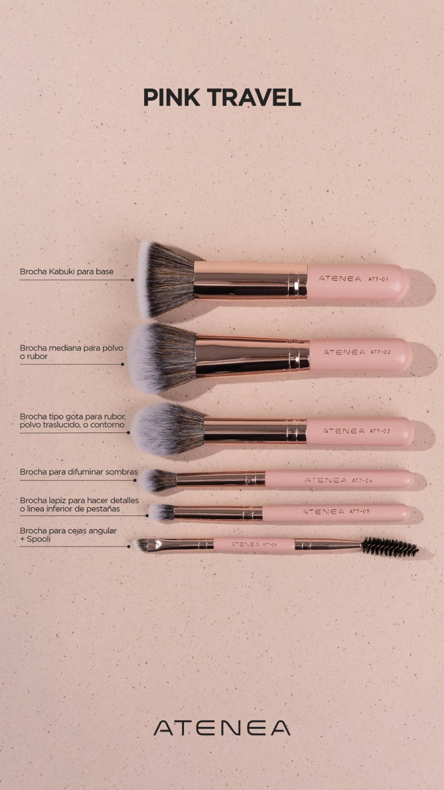 KIT DE BROCHAS mini PINK TRAVEL de atenea X6 – Girly Maquillaje | makeup