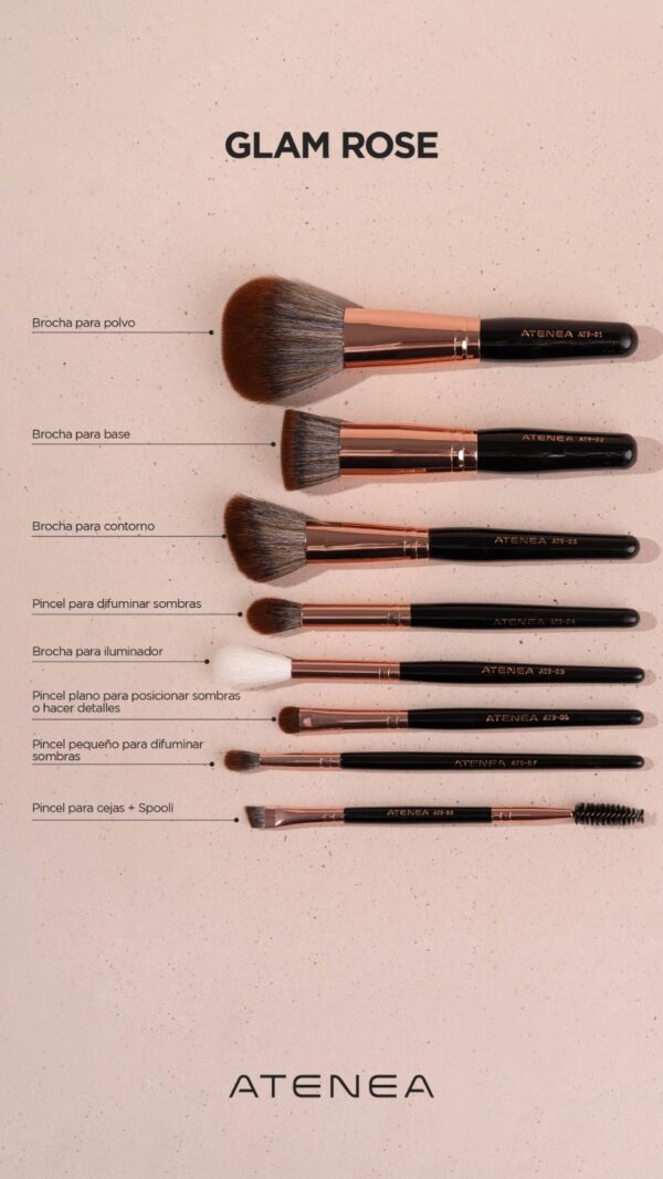 KIT DE BROCHAS ATENEA GLAM ROSE X8 AT9 – Girly Maquillaje | makeup